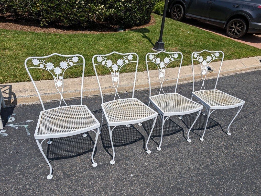 4) Vintage Salterini Daisy Chairs Dining Seats Wrought Iron Chair Set ...