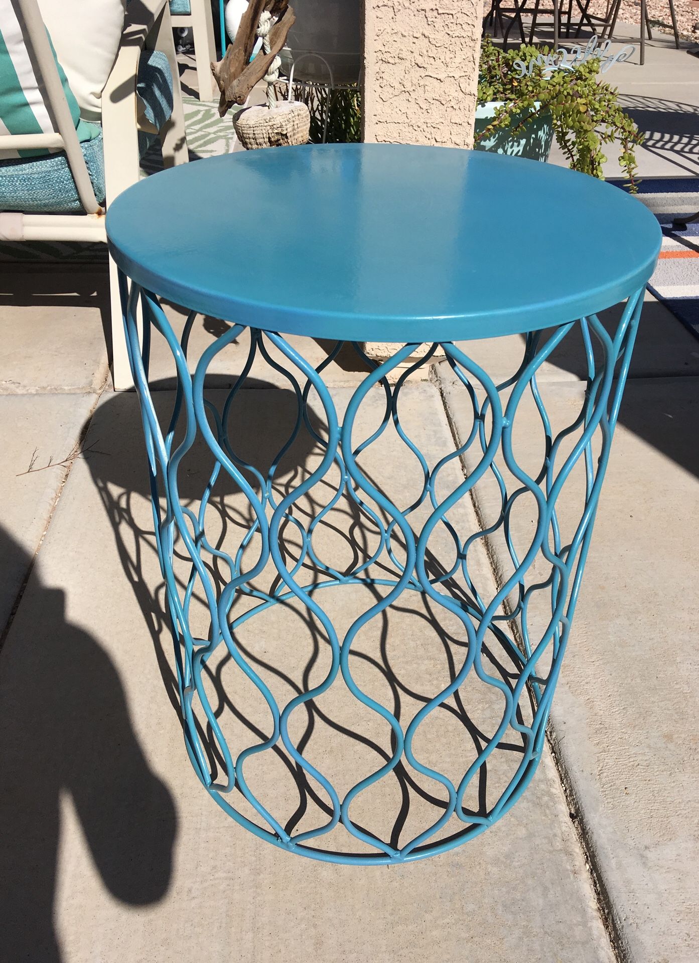 Large painted metal planter table plant stand turquoise for Sale in ...