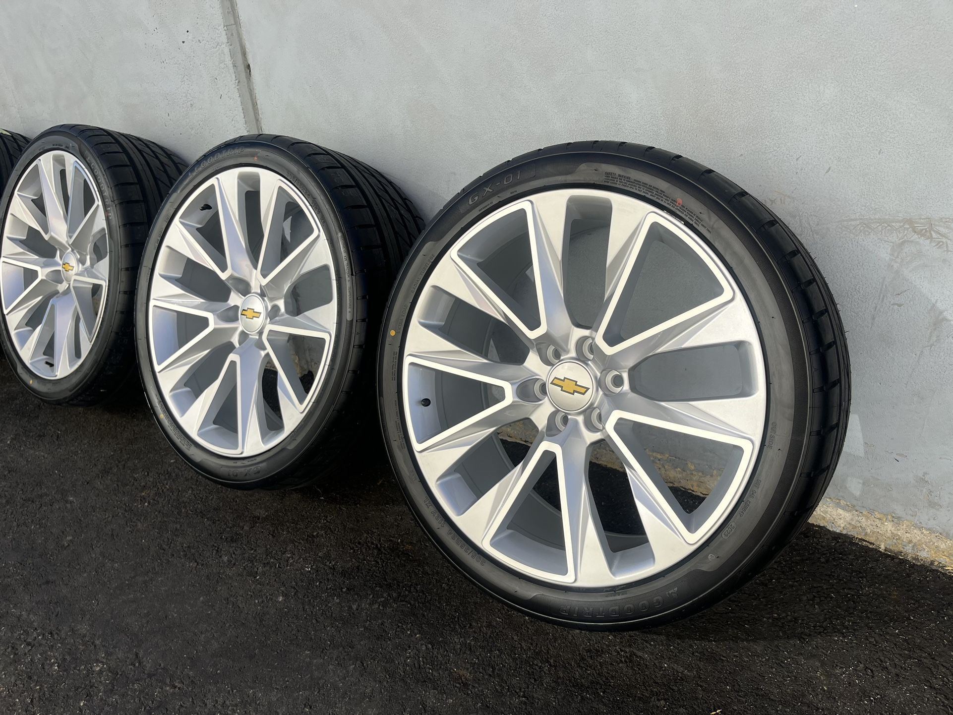 24” INCH CHEVY/GMC DENALI BRUSHED SILVER WHEELS/RIMS WITH TIRES for ...