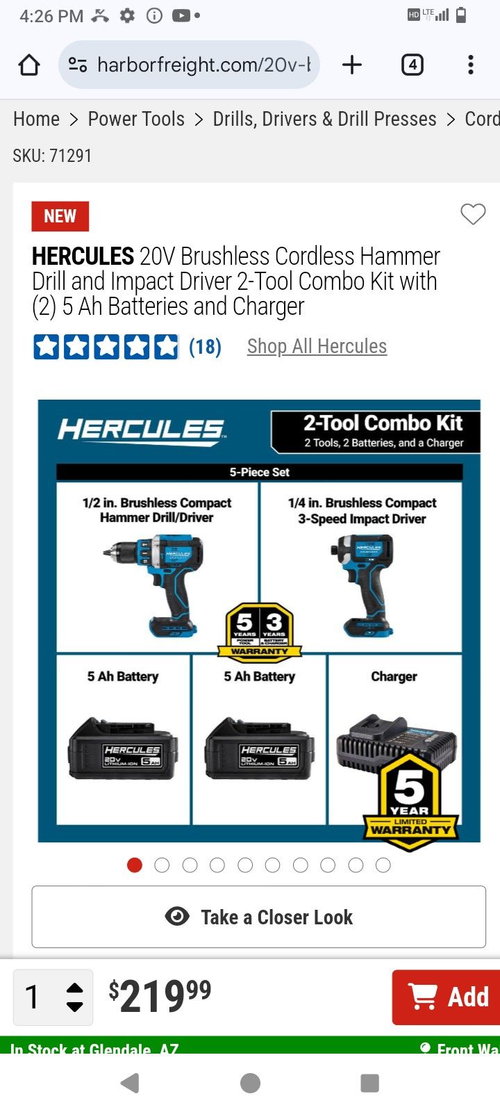 **PRICED 2 SELL FAST** NEW HERCULES 20V Brushless Cordless Hammer Drill ...