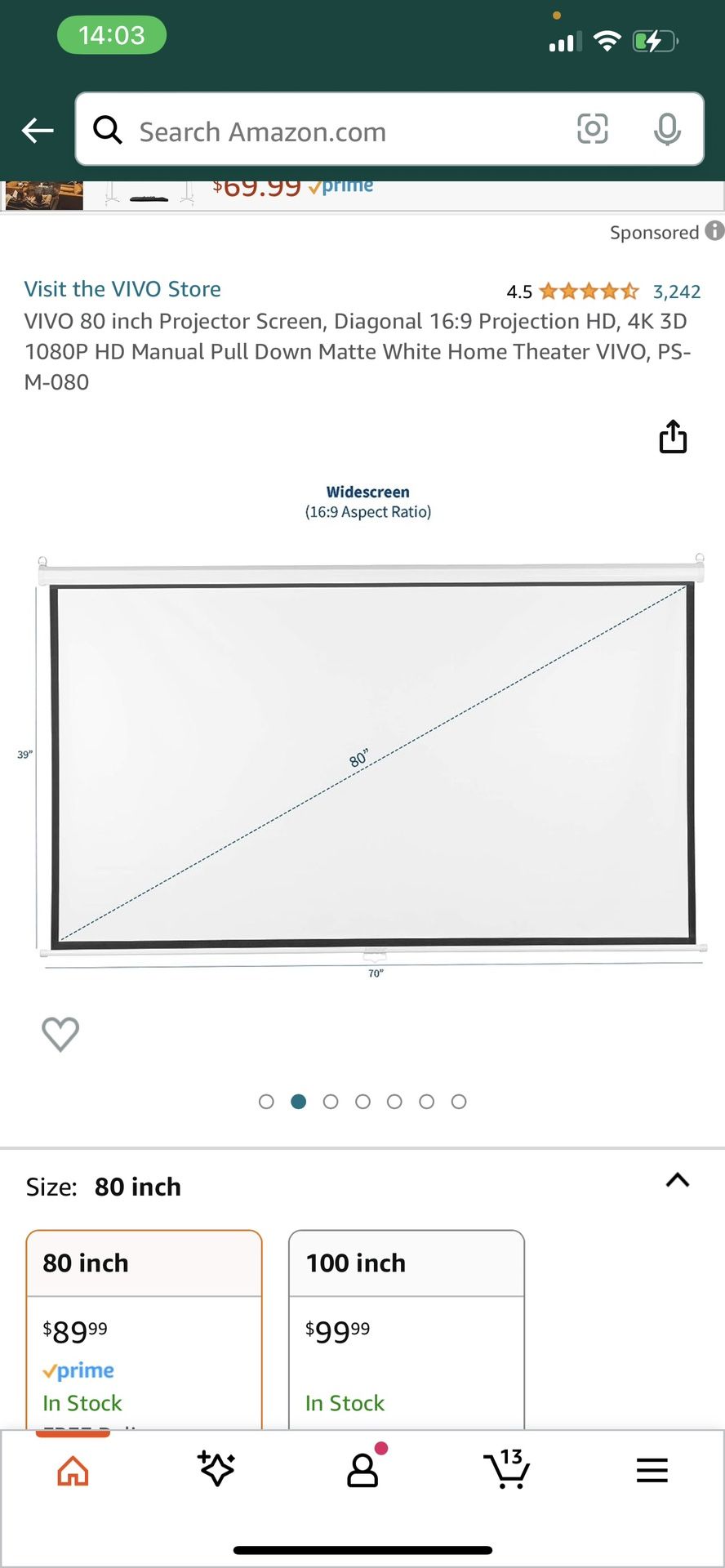 ** BRAND NEW** **IN BOX** 80” Vivo Projection Screen for Sale in Las ...