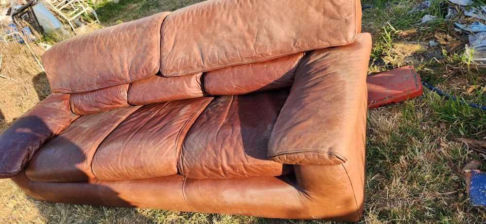 The Leather Factory Pair Of 8ft Brown Leather Couches Made In U.S.A for ...