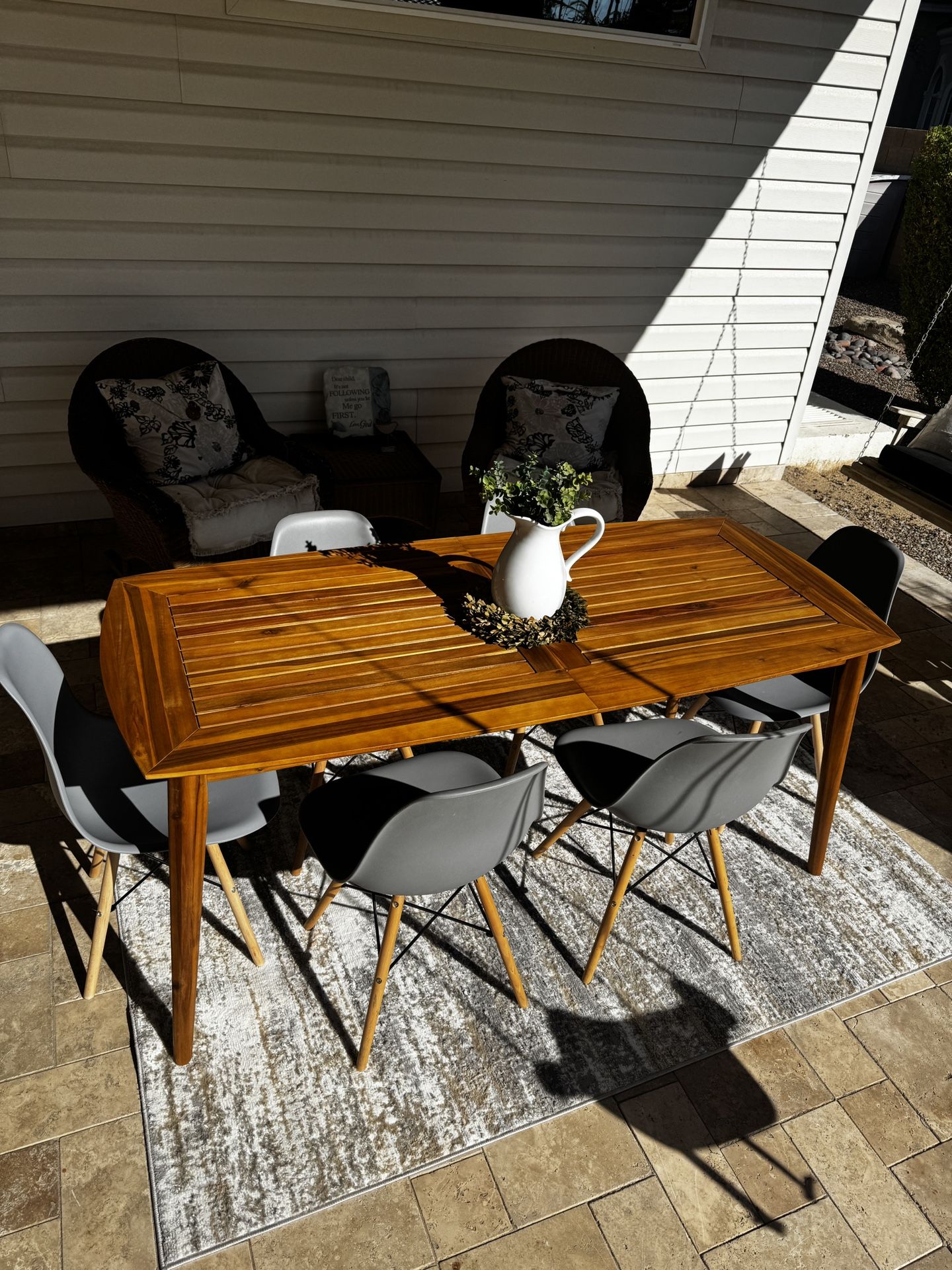Rustic Outdoor Acacia Wood Dining Table with (6) Bucket Chairs for Sale ...