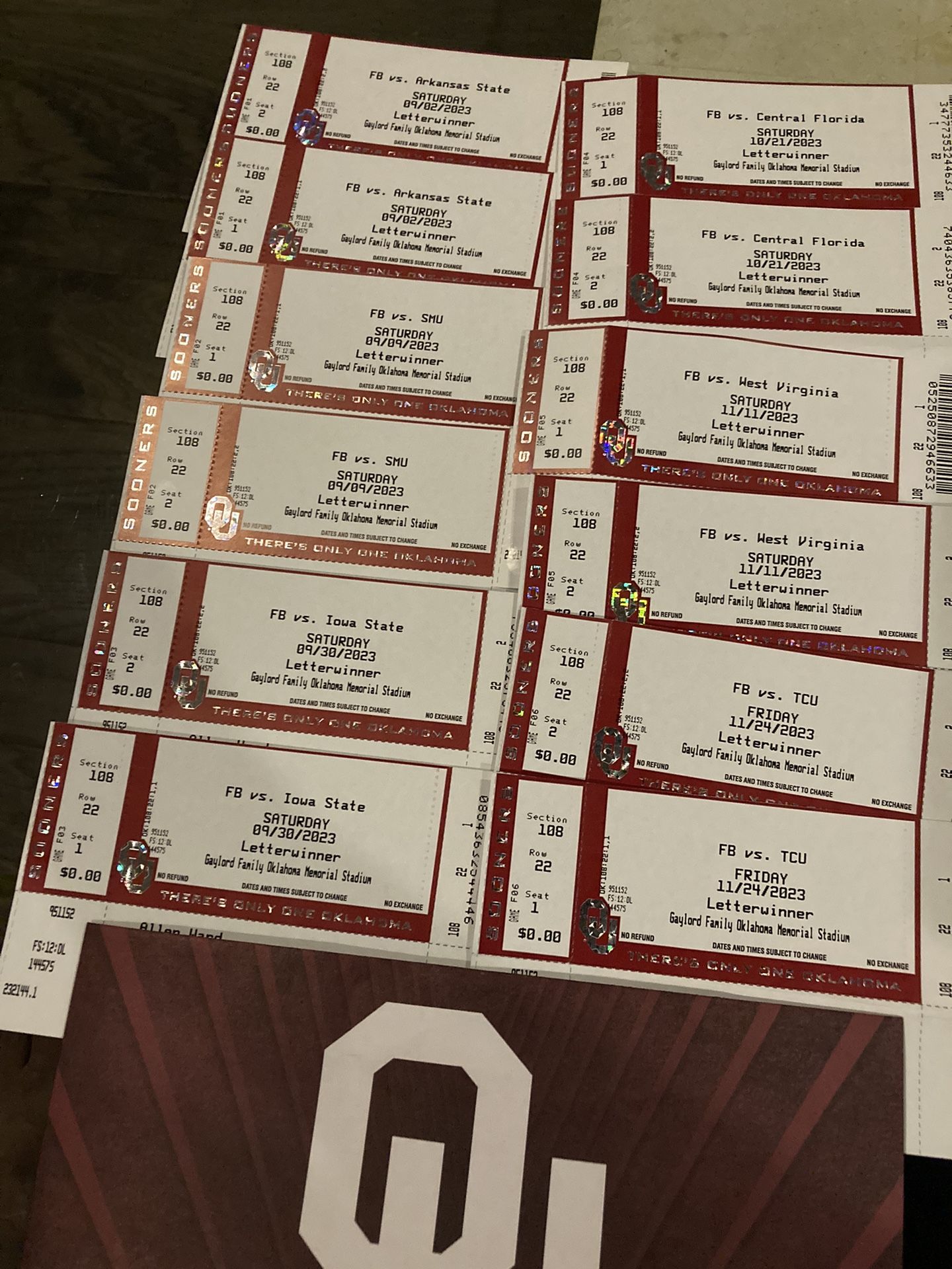 Oklahoma Sooner Home Tickets Sold Separate 120 For 2 Tickets! 75 each ...