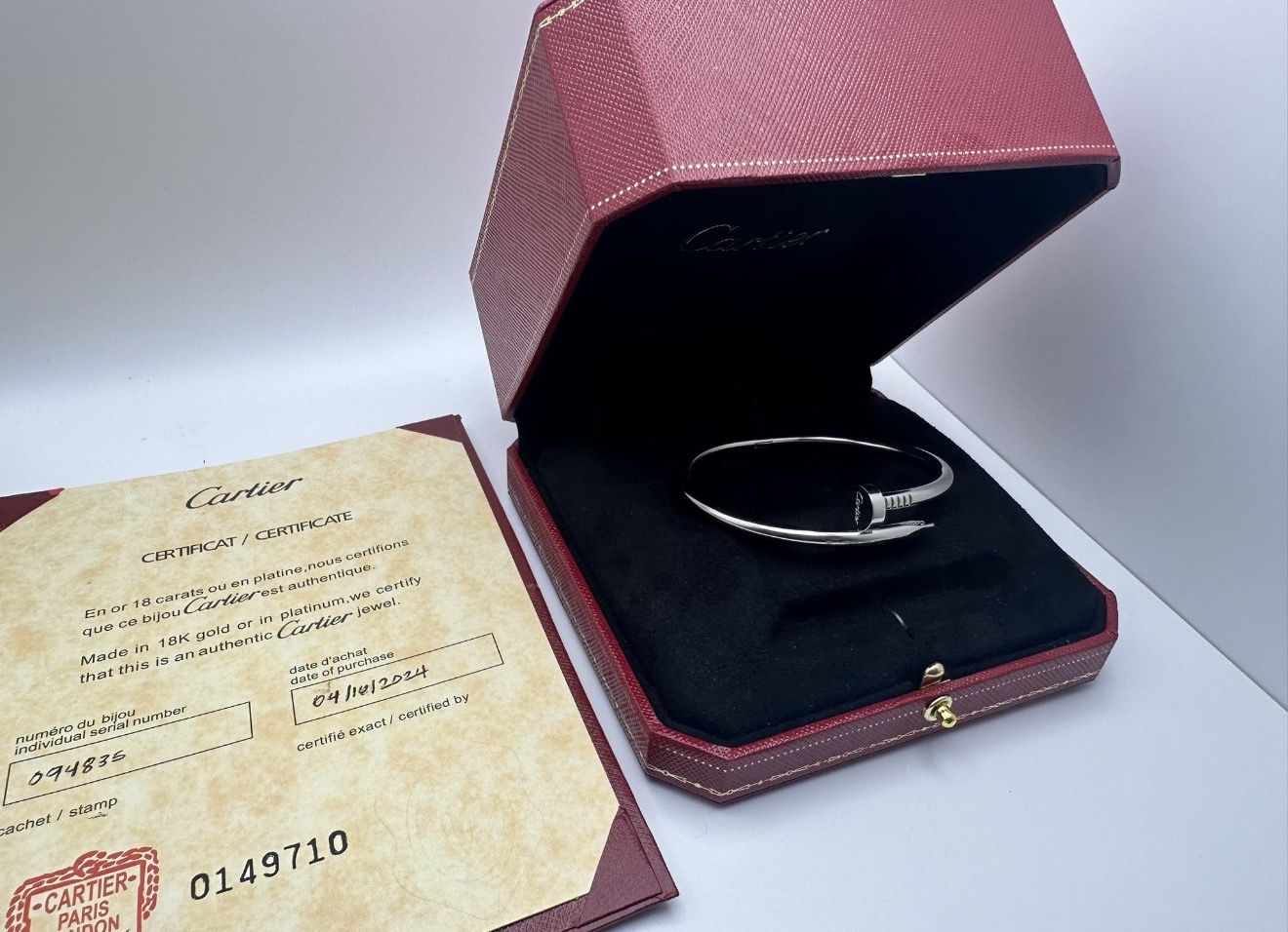 Cartier Nail 18K JUSTE UN CLOU BRACELET White Gold Size 17 PRICE FIRM ...