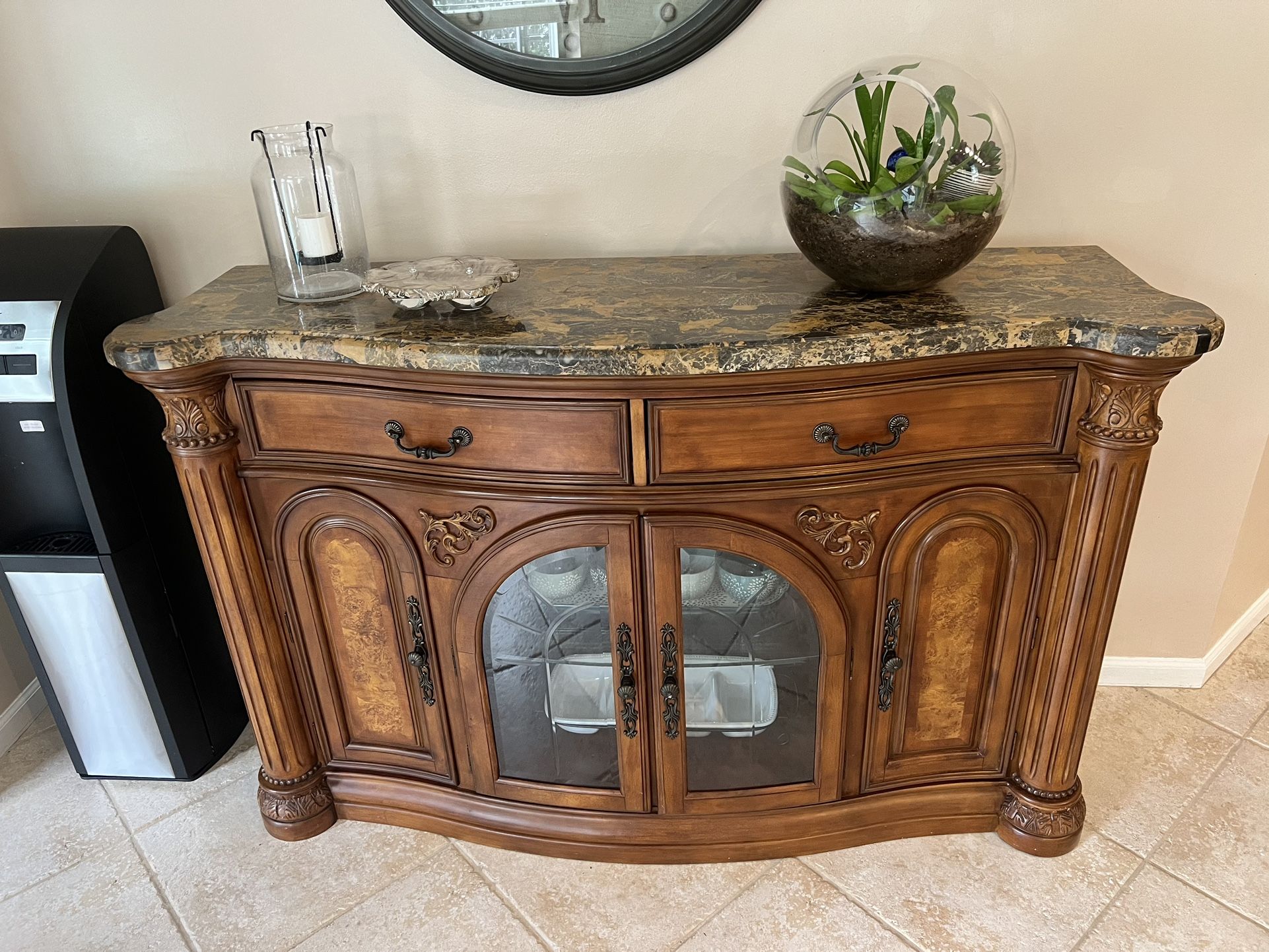 Micheal Amini Dining Buffet Sideboard Cabinet W/ Marble Top for Sale in ...