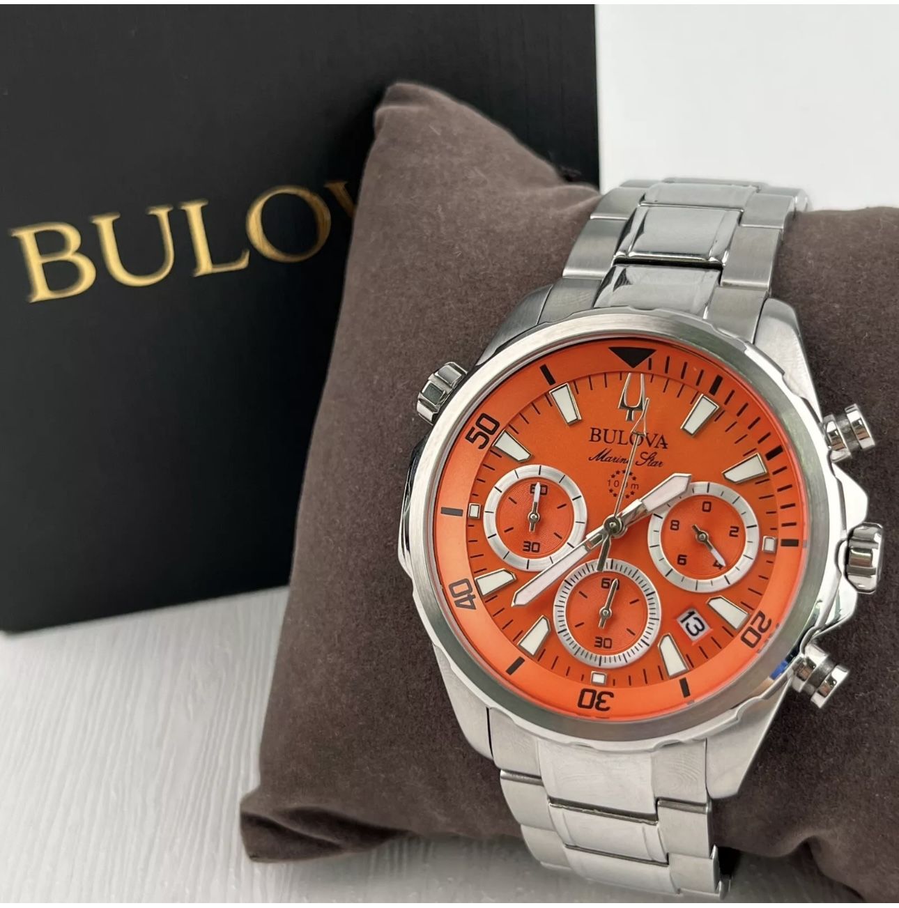Bulova Marine Star 96B395 Orange Dial 43mm Quartz Men's Stainless Steel ...