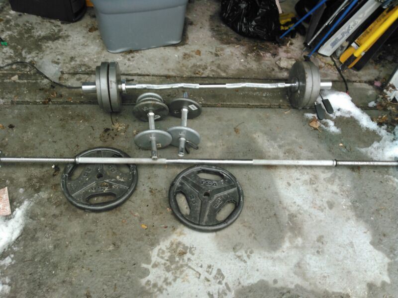 55 lbs TSA Weights, 50lbs Olympic plates, Olympic curling bar, standard ...