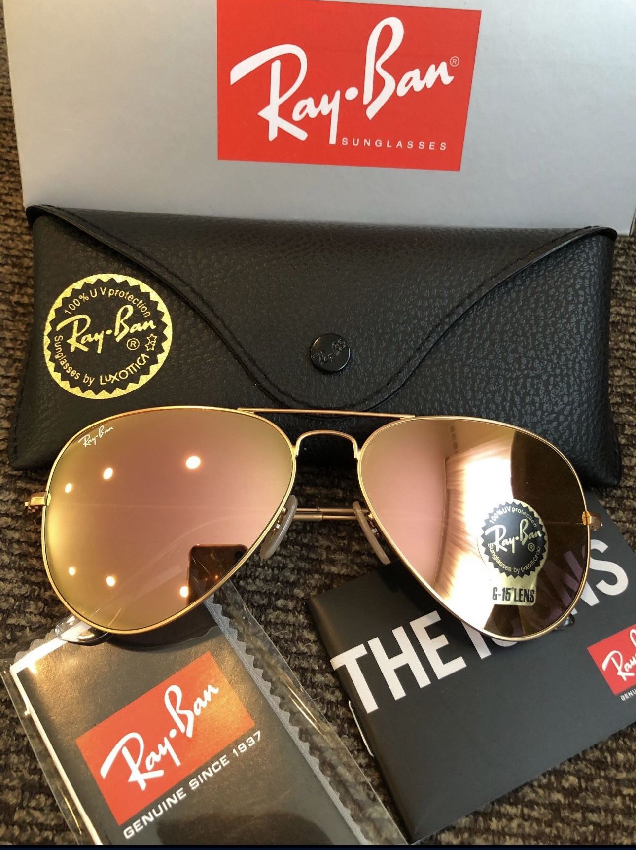 Ray Ban Gold Flash Mirror real glass lenses Aviator Pilot style Unisex ...