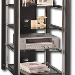 Bush furniture midnight mist media stand in black store
