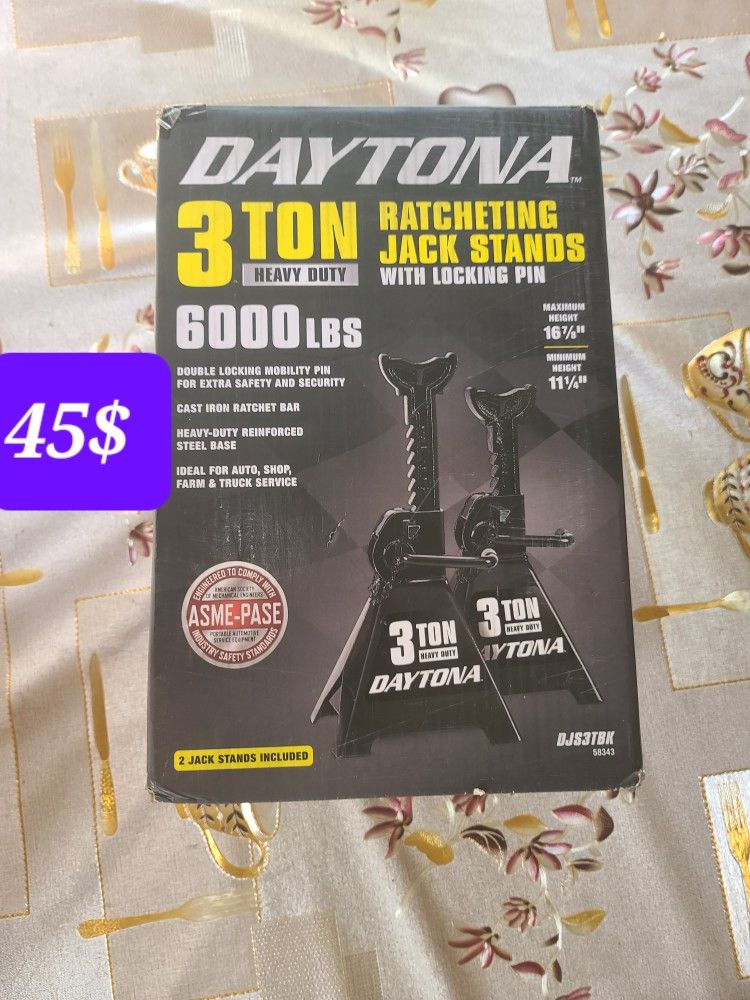 Daytona 3 Ton HEAVY Duty Ratcheting Jack Stands, Black (Sealed) for ...