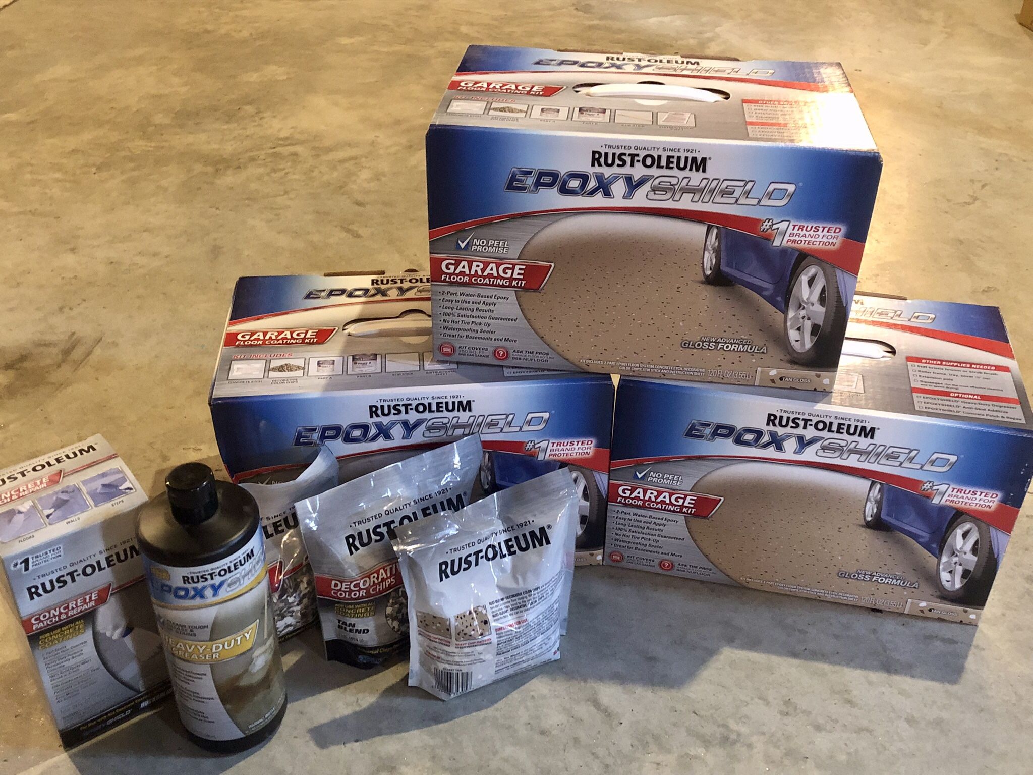 3 Car Garage Rust-Oleum Floor Epoxy Kits With Many Add Ons. Tan Gloss ...