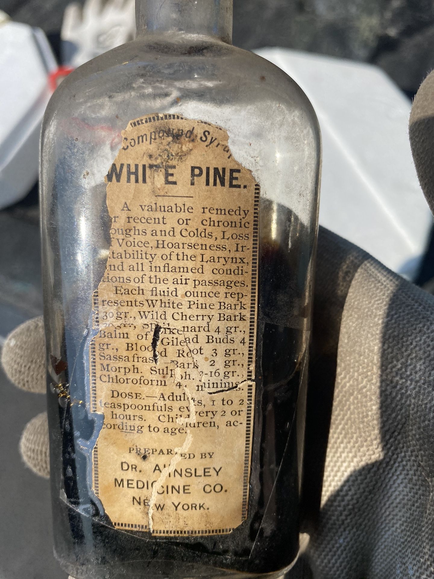 vintage bottle for a cough syrup called "White Pine Compound Syrup ...