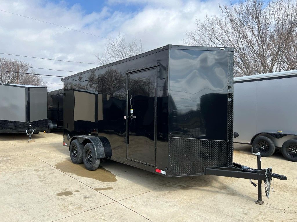 2025 Custom New 7x16 Screwless Enclosed Trailer | Blackout | Spoiler ...