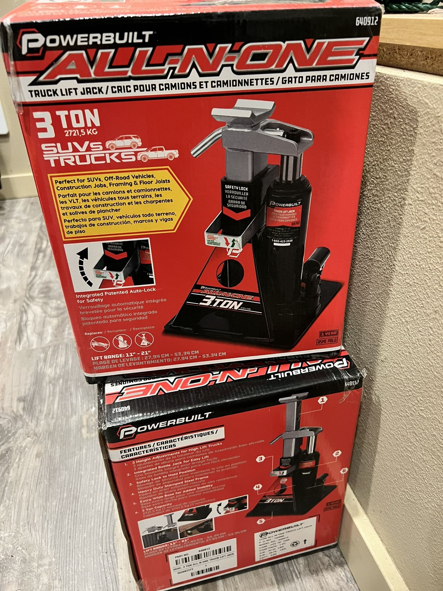 Pair Of Powerbuilt 3 Ton, Bottle Jack and Jack Stands in One for Sale ...