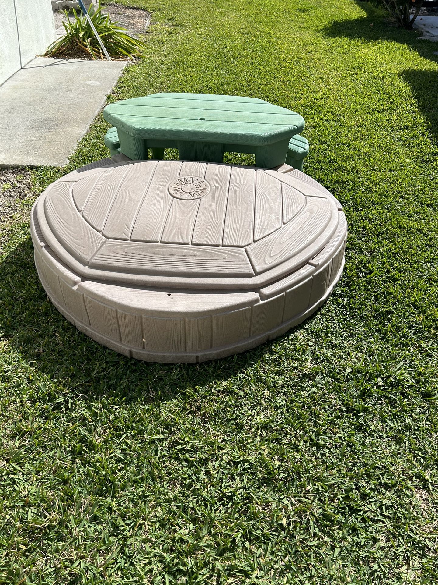 Step2 Kids Covered Sandbox With Attached Table And Bench for Sale in ...