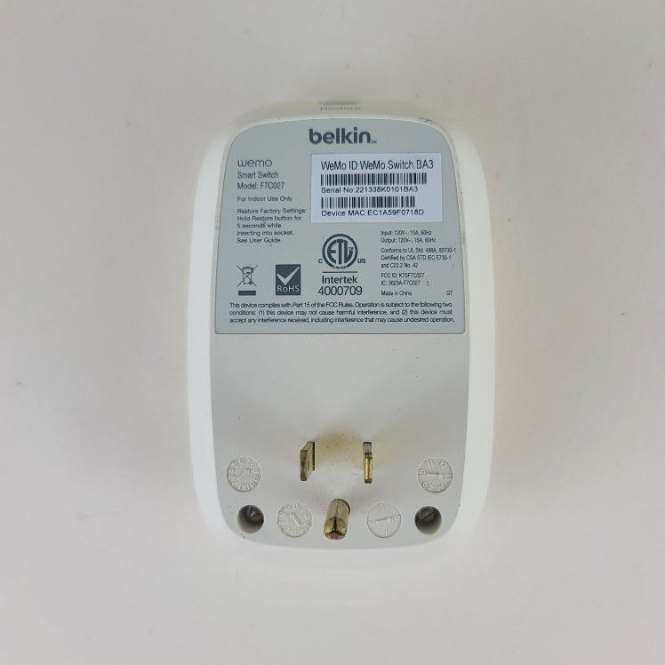 Belkin WeMo Switch BA3 Smart Switch Plug F7C027 for Sale in Fort ...