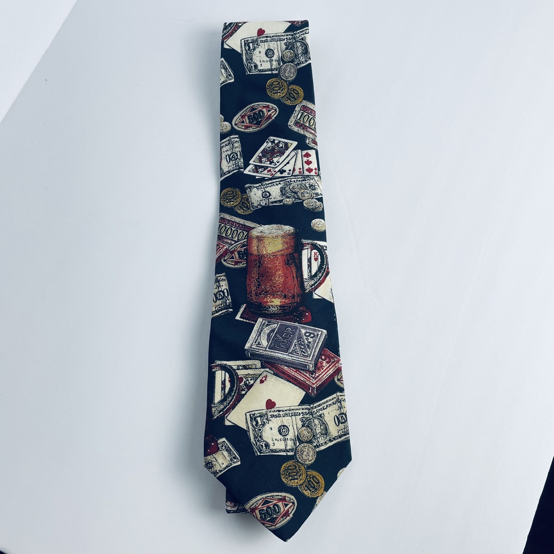 Card Playing Tie Superba Necktie Playing Cards Money & Beer 100% ...