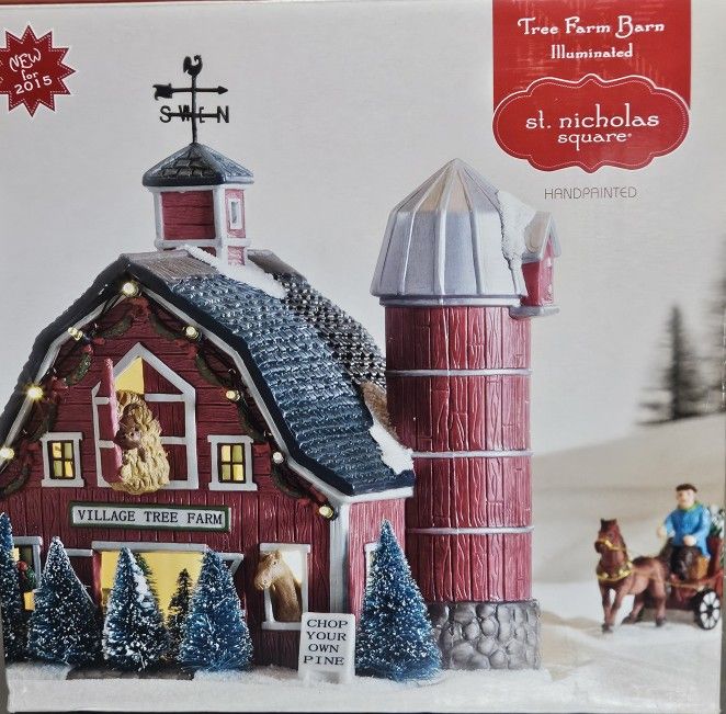St Nicholas Square Christmas Village Illuminated Tree Farm Barn for ...