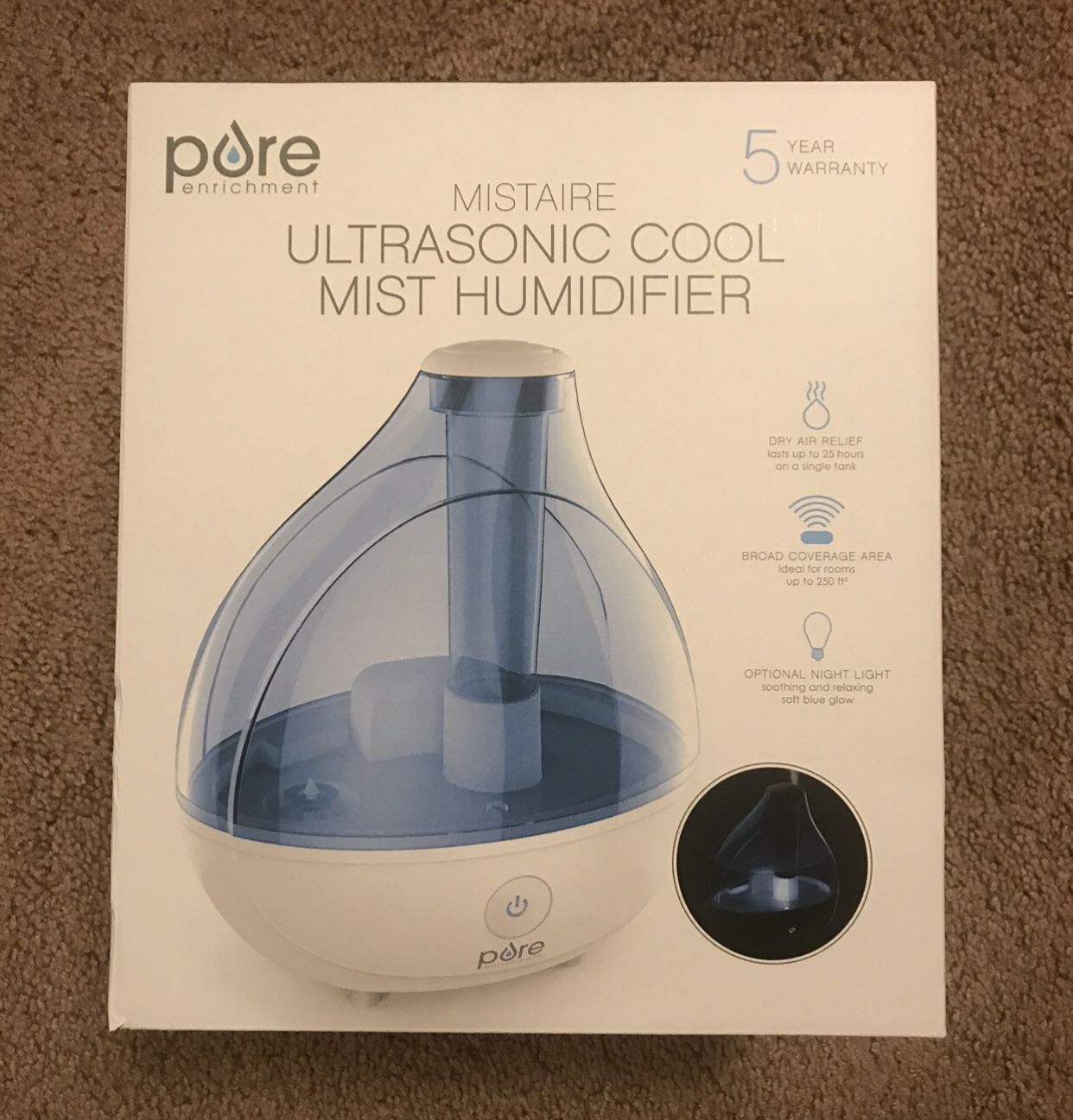 Pure Enrichment MistAire Ultrasonic Cool Mist Humidifier - Quiet Air ...