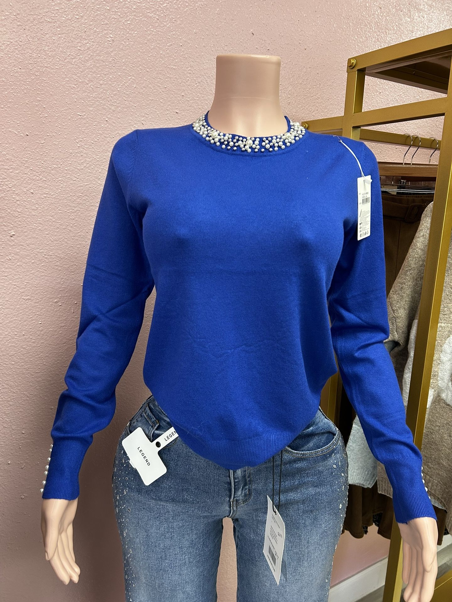 Royal Blue Top With Pearl Detail Top Pearl neck Royal S/M - L/XL for ...