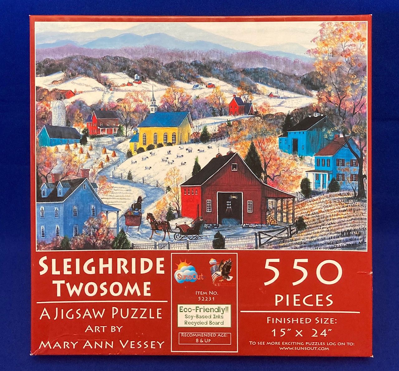 SunsOut puzzle Sleighride Twosome 550 piece winter scene Mary Ann ...