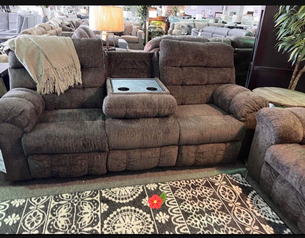 Slate Acieona Reclining Sofa Loveseat With Drop Down Table Cup Holders Storage Console Furniture