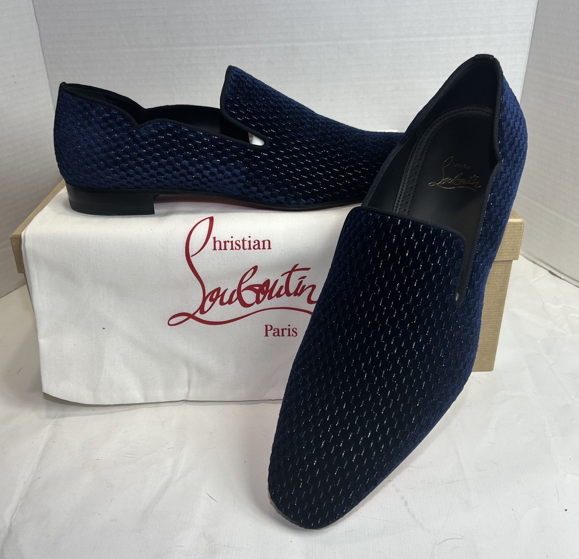 NEW CHRISTIAN LOUBOUTIN DANDY CHICK ORLATO FLAT LOAFERS BLUE VELVET SZ ...