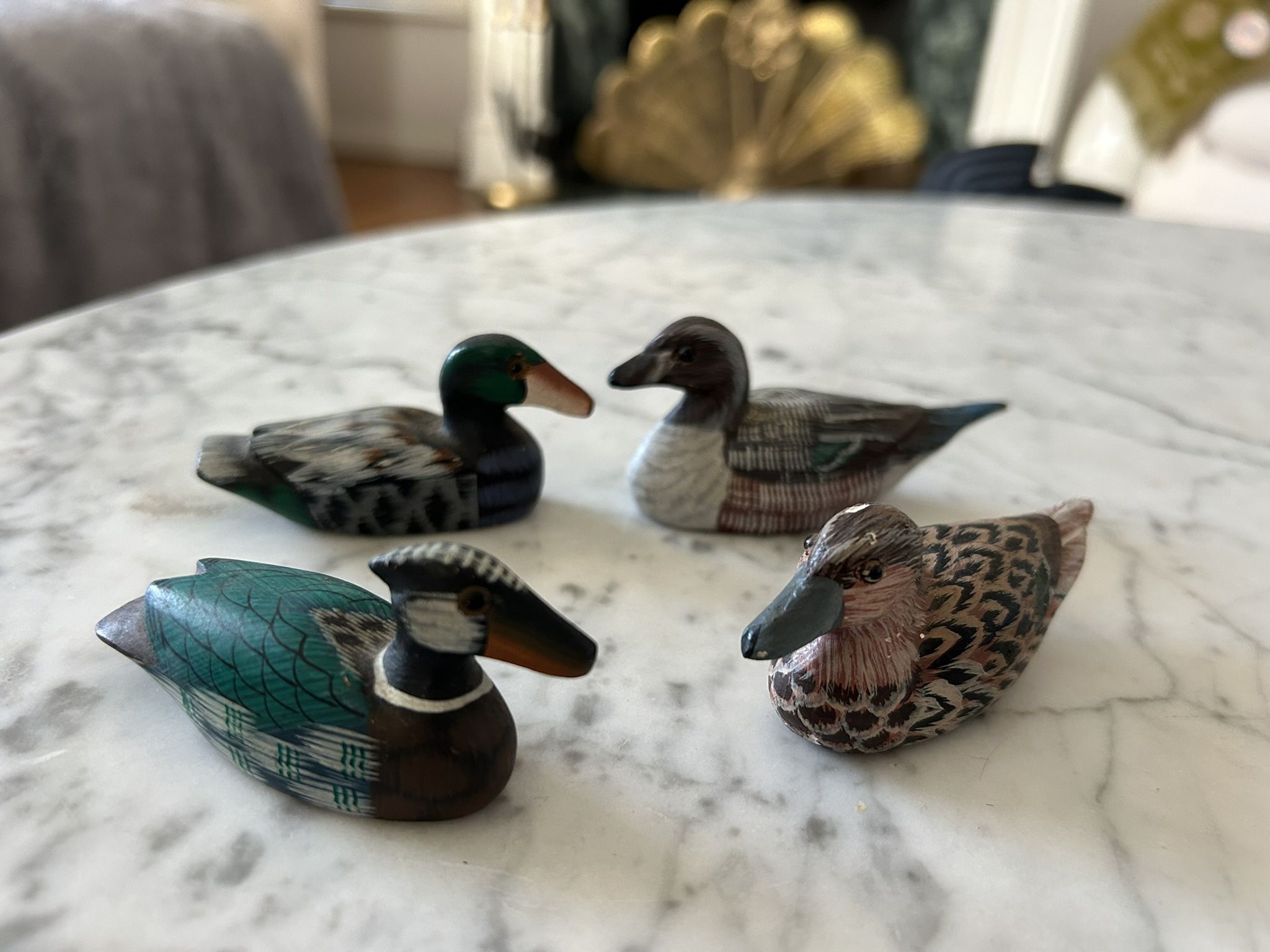 Vintage Miniature Lot Of Four Ducks, Mallards Hand, Painted Wood Carved ...