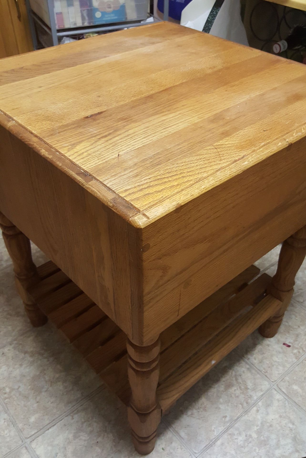 French country butcher block table w/ storage shelf-discount available ...