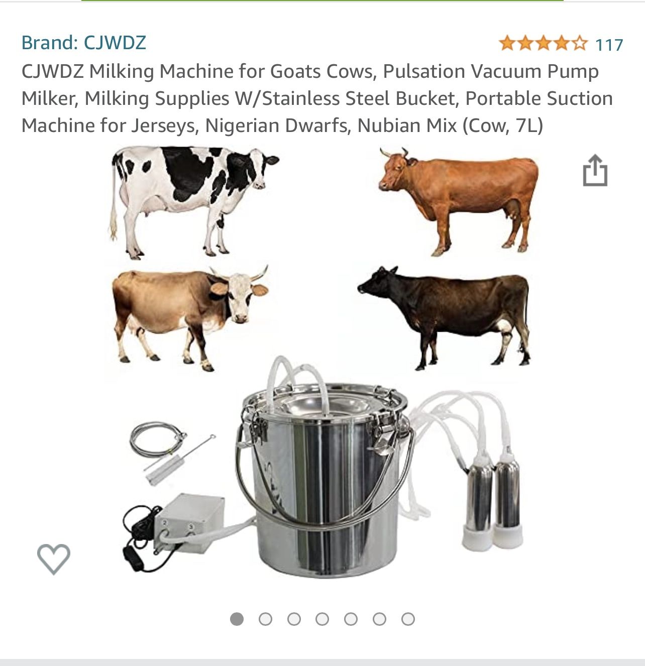 CJWDZ Milking Machine for Goats Cows, Pulsation Vacuum Pump Milker ...