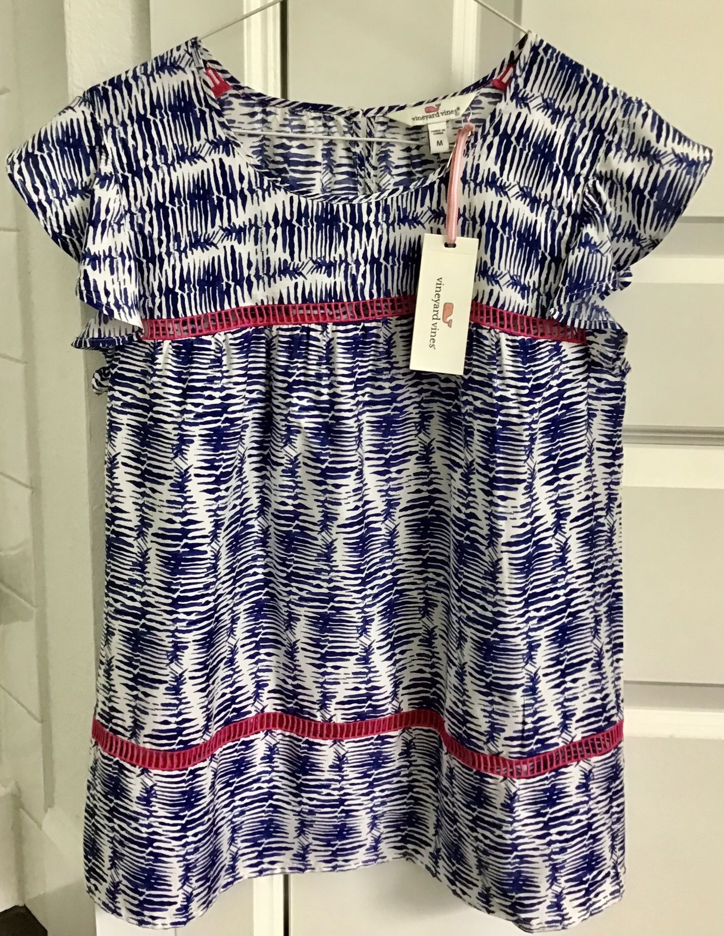 Vineyards Vines ~ Fishbone print Ruffle Sleeve Top ~ Size M ~ Retail ...