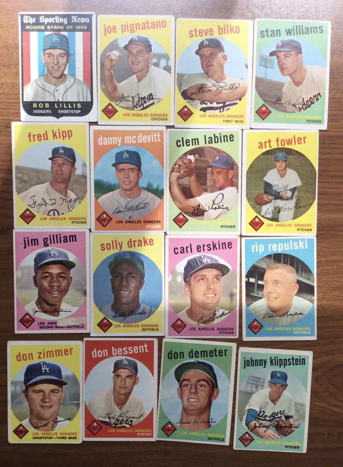 1959 Topps Baseball - Los Angeles Dodgers - 16 Card Partial Team Lot ...