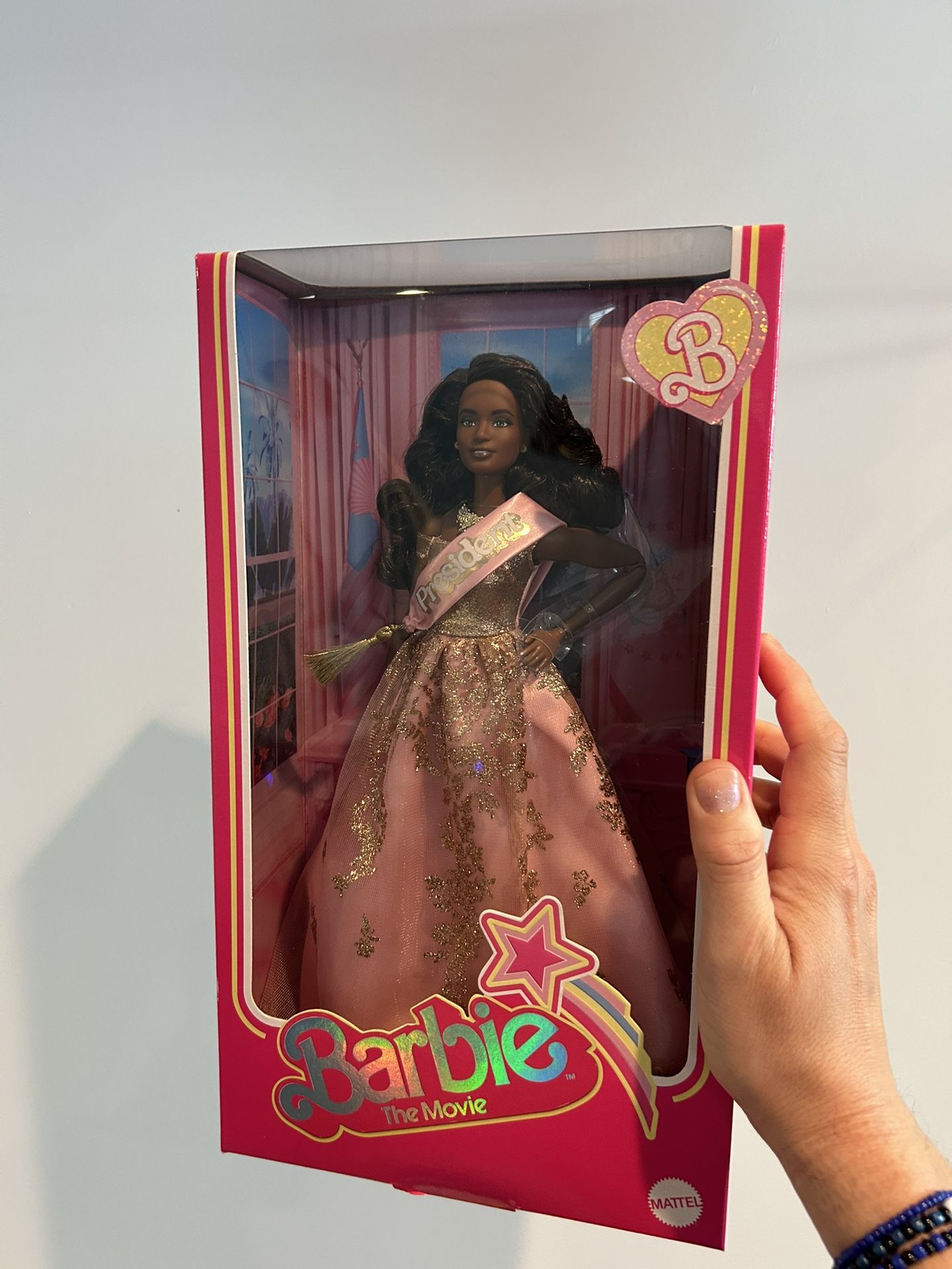Barbie The Movie Collectible Doll President Barbie In Pink & Gold Dress ...
