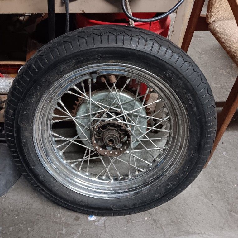 Vintage Harley-Davidson Drum Brake Rear Wheel And Tire Iron Head ...