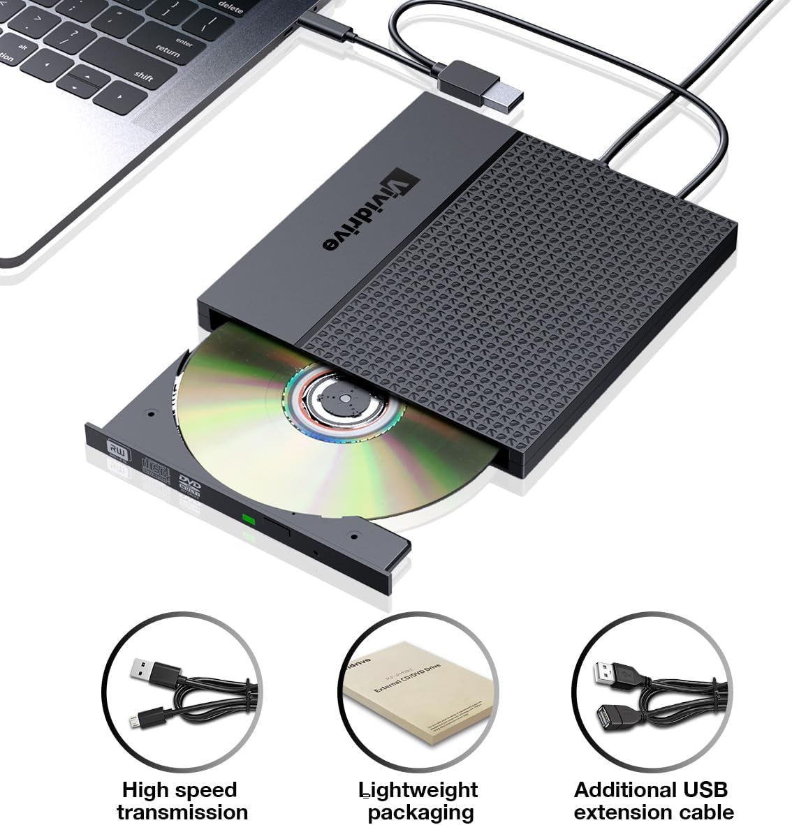 External CD/DVD Drive for Laptop, USB 3.0 Type-C USB +/-RW Disk Drive ...