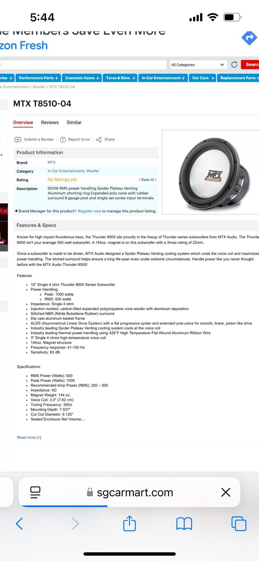 10 Inch MTX 8500 With Amp for Sale in Hillsboro, OR - OfferUp