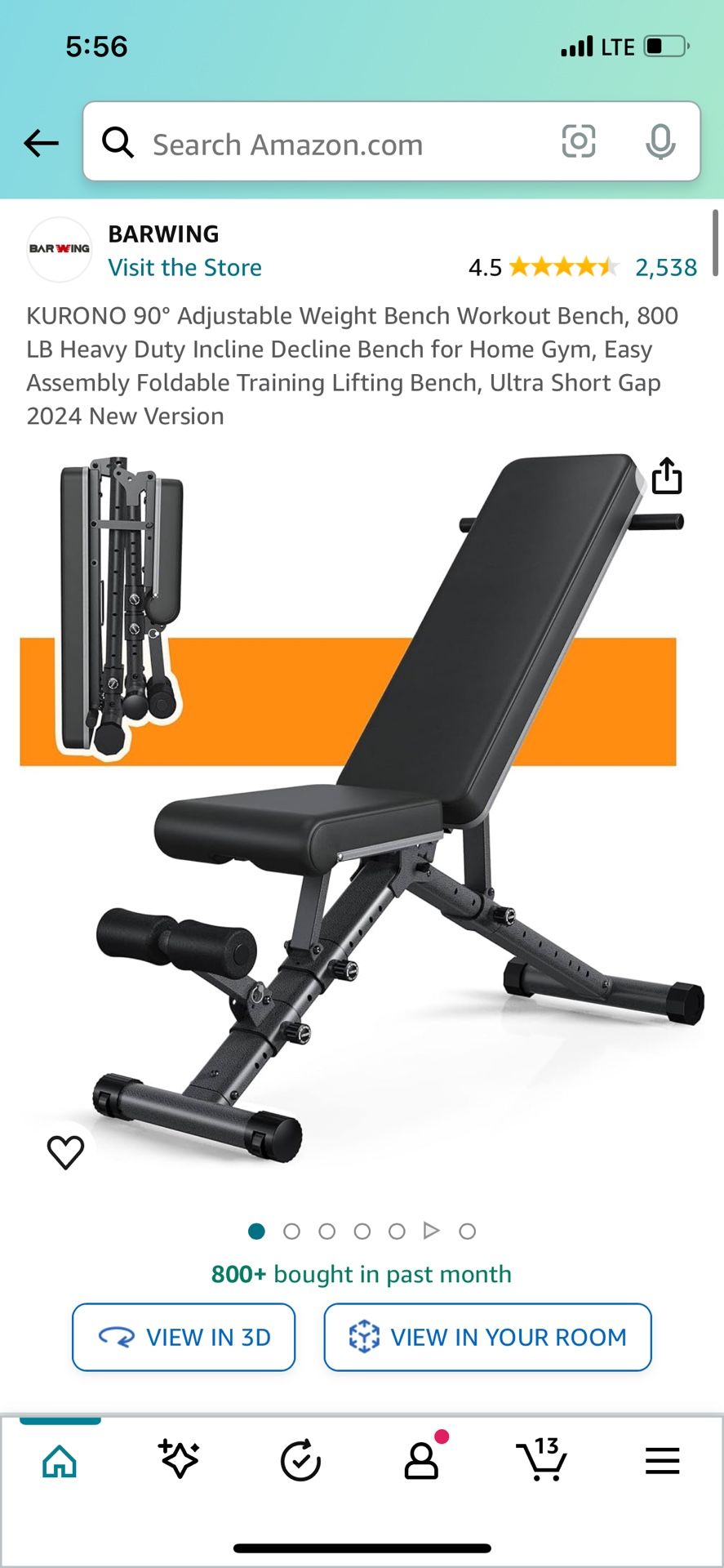 KURONO 90° Adjustable Weight Bench Workout Bench, 800 LB Heavy Duty Incline Decline Bench for ...