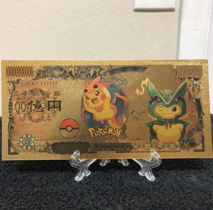 24k Gold Plated Pokémon Cosplay Rayquaza Pikachu Banknote for Sale in ...