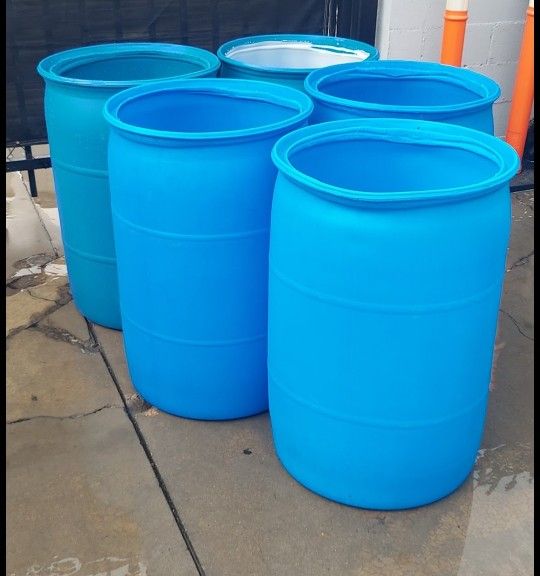 55 Gal Plastic Drums HDPE # 2 Barrels Trash Can Water Storage ...