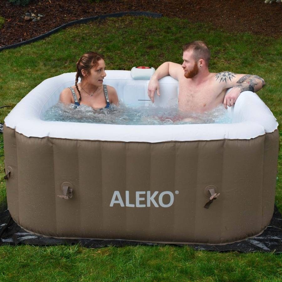 Square Inflatable Hot Tub Spa with Cover, 4 Person Portable Hot Tub ...