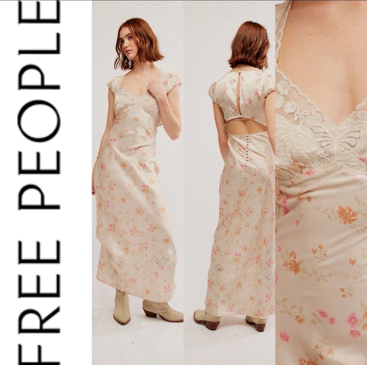 Free People NWT VIRAL TIK TOK Bridgerton SILK ditsy print v-neck maxi ...
