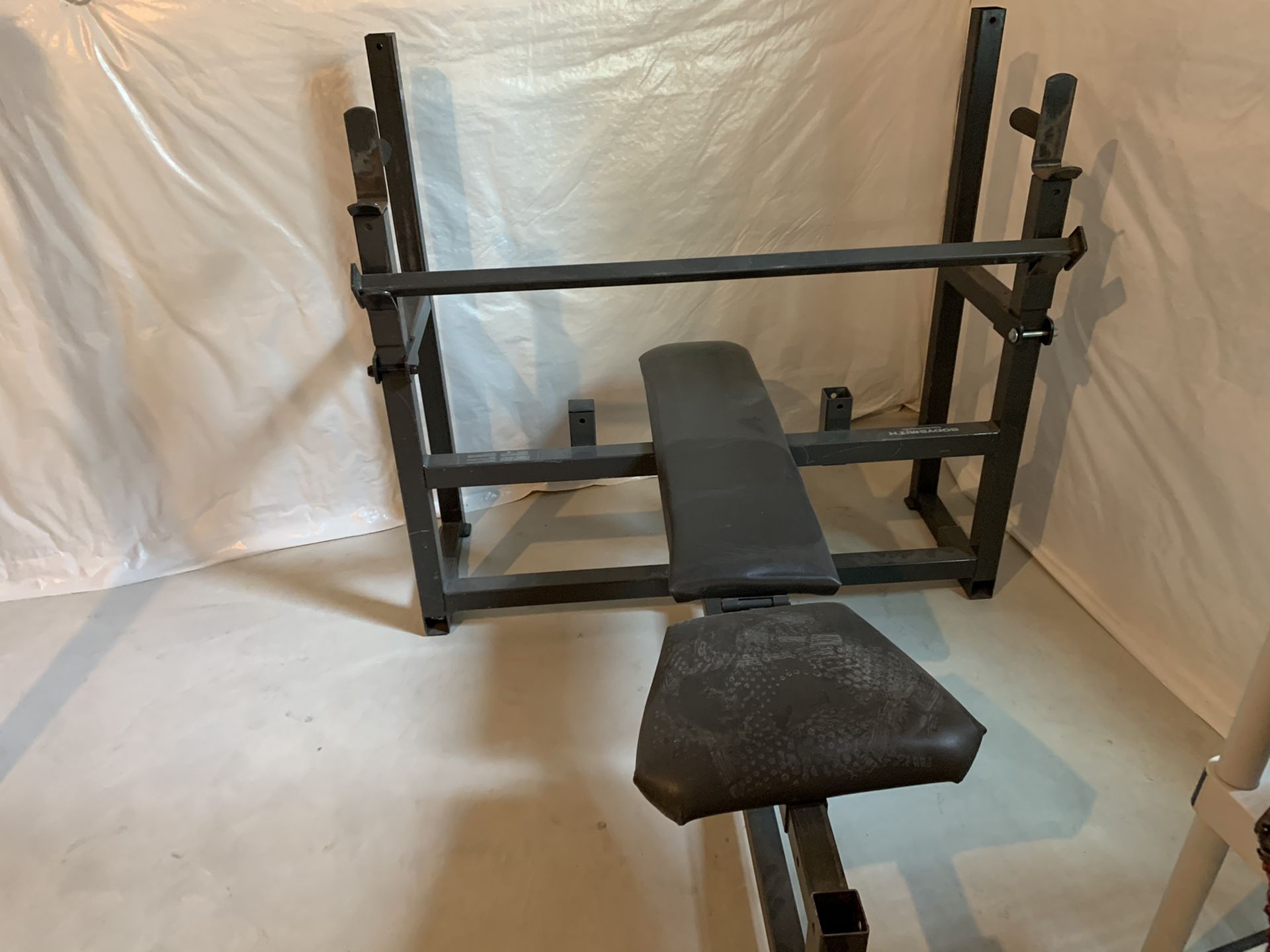Rogue squat rack with dumbbells up to 80 lbs. bench press rack with bar ...
