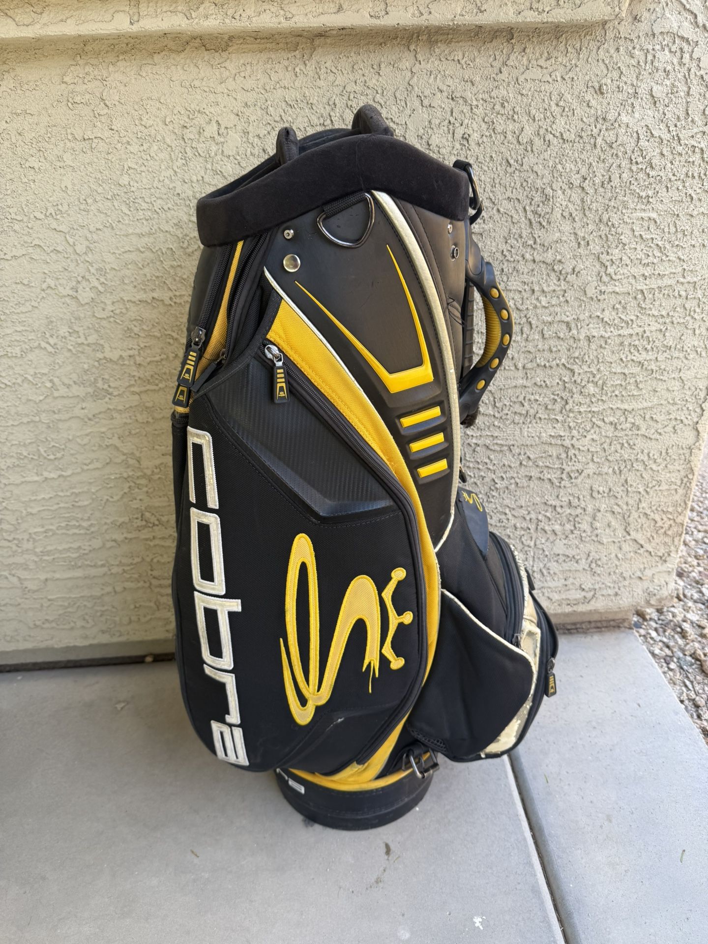 King cobra golf bag cart bag yellow black white leather driver irons ...