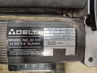 Delta 22-560 12.5 X 6 Inch Thickness Planer $150.00 for Sale in ...