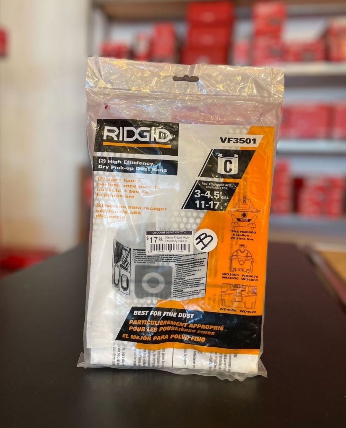 Ridgid High-Efficiency Size C Dust Collection Bags for 3 to 4.5 Gallon ...