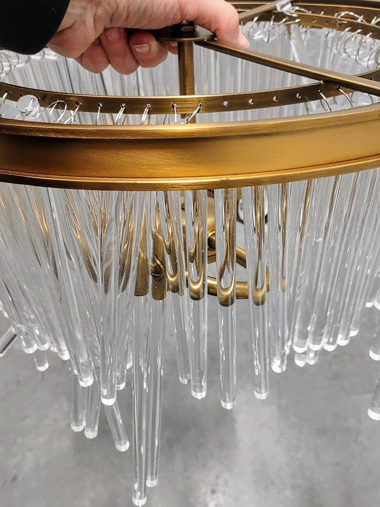 Pottery Barn Chandelier Brushed Gold Metal & Acrylic Clear Dangling ...