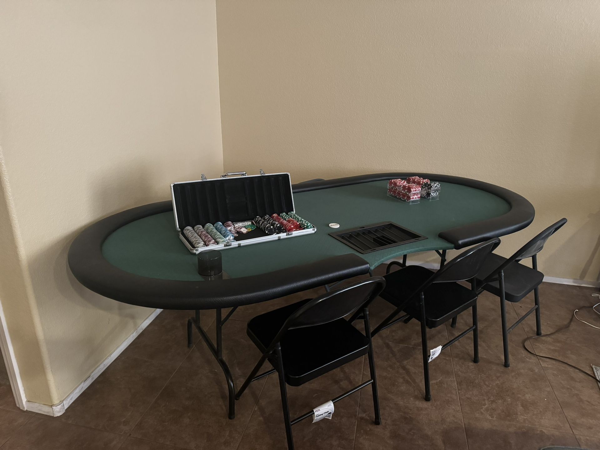 95” Poker Table with Dealer Tray, Chips and Chairs for Sale in Las ...