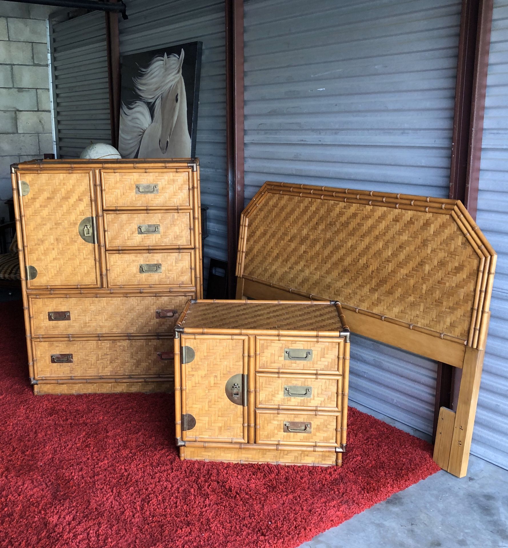 Vintage Dixie (3) Piece Faux Bamboo/Rattan Weave Bedroom Set With Queen ...