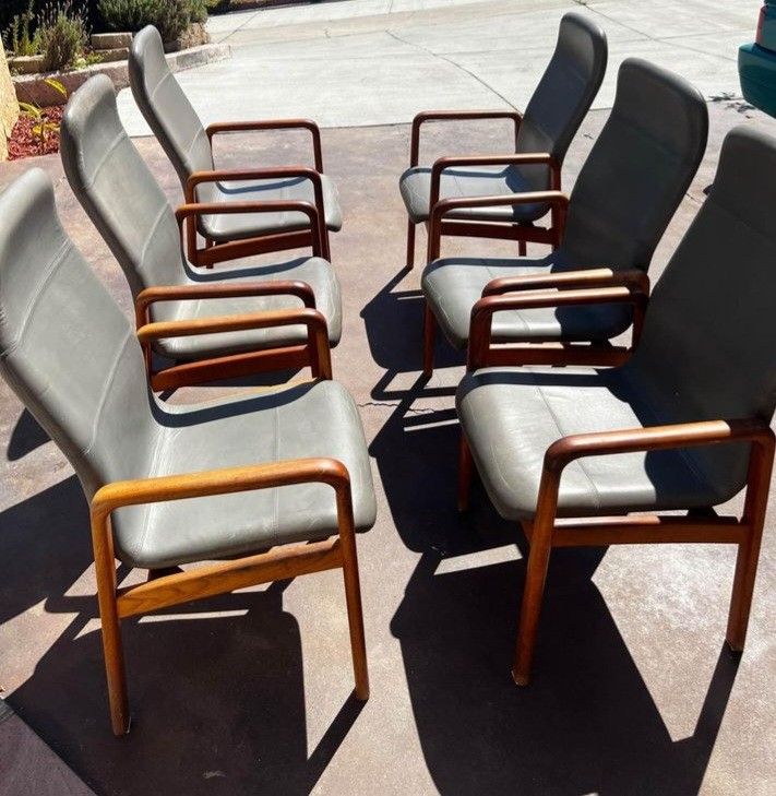 beautiful set of 6 vintage D Scan solid TEAK DINING CHAIRS 2 Captains 4 ...